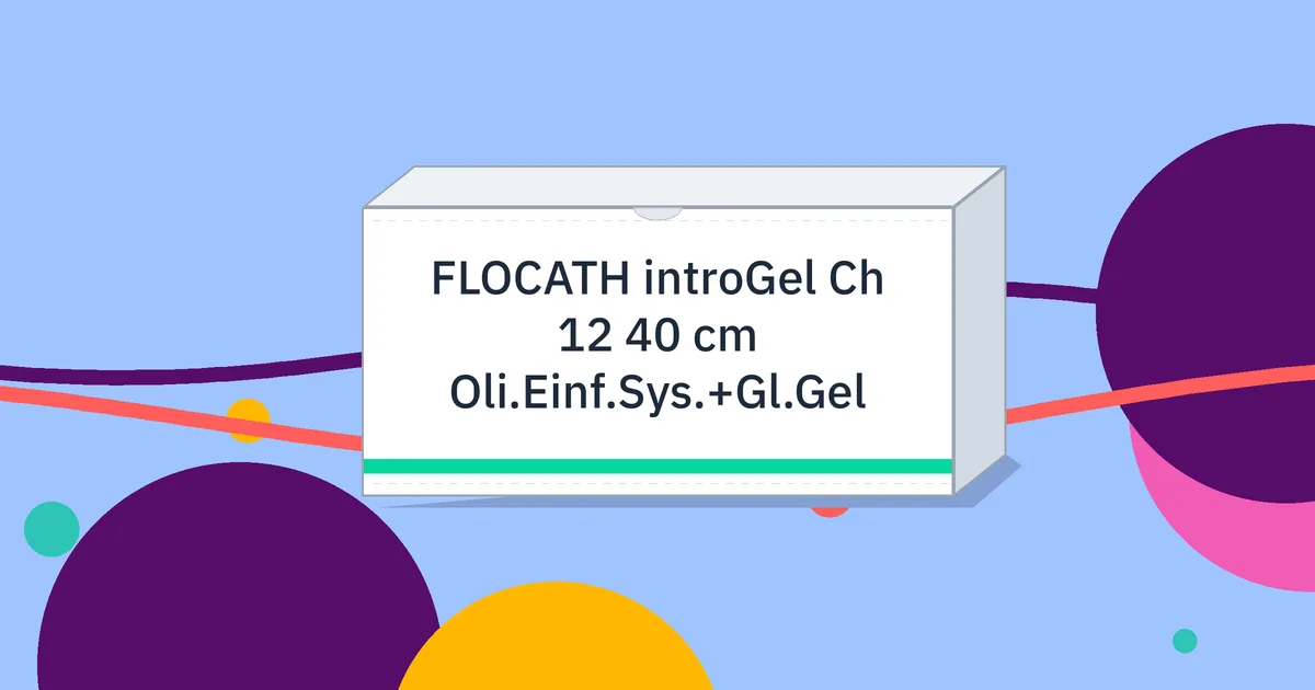 Symbolbild: Packung mit der Aufschrift FLOCATH introGel Ch 12 40 cm Oli.Einf.Sys.+Gl.Gel (PZN 05018967) – Verfügbarkeit und Bezug in Apotheken in Frankfurt am Main