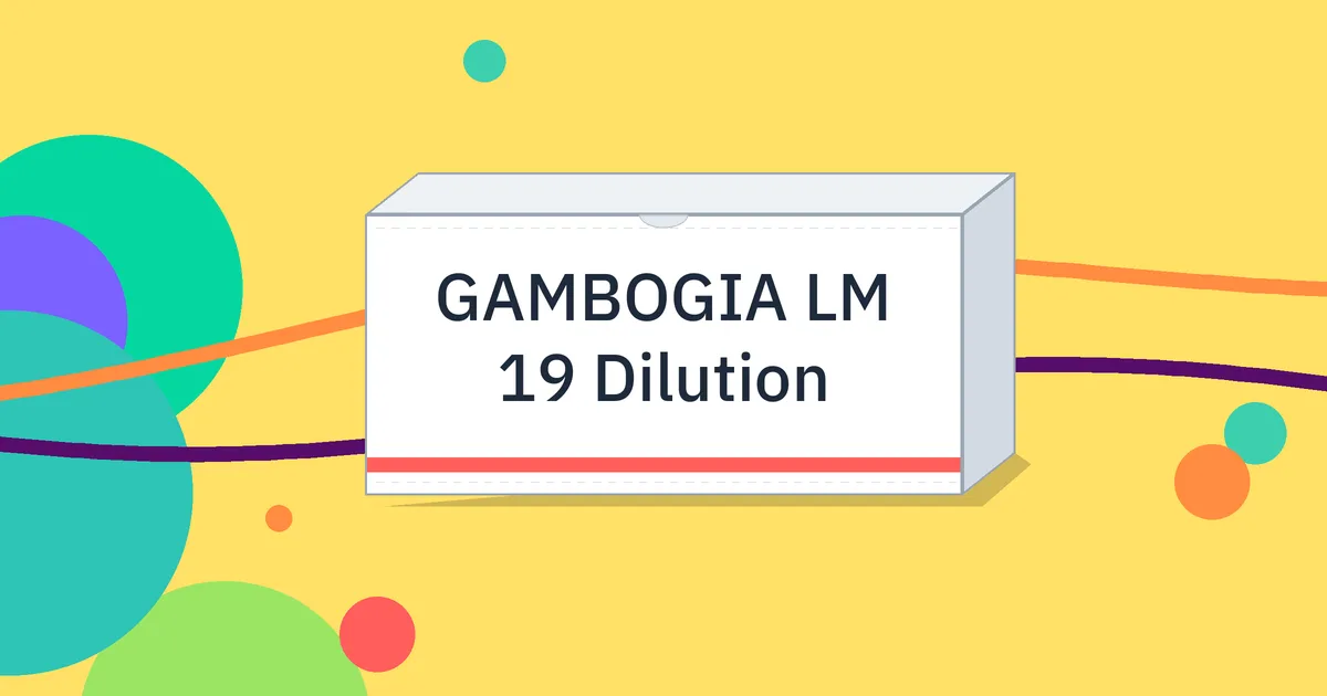 Symbolbild: Packung mit der Aufschrift GAMBOGIA LM 19 Dilution (PZN 13498616) – Verfügbarkeit und Bezug in Apotheken in Frankfurt am Main