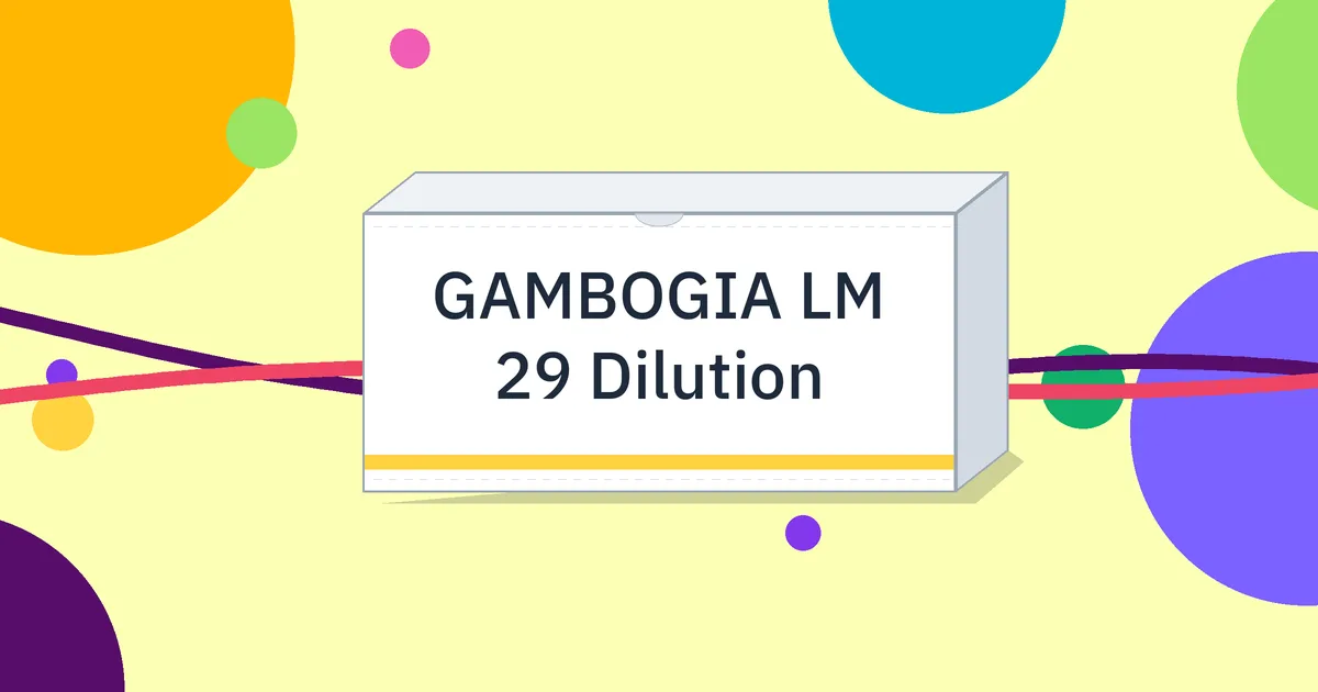 Symbolbild: Packung mit der Aufschrift GAMBOGIA LM 29 Dilution (PZN 13498711) – Verfügbarkeit und Bezug in Apotheken in Frankfurt am Main