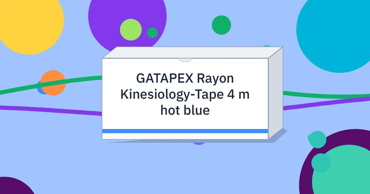 Symbolbild: Packung mit der Aufschrift GATAPEX Rayon Kinesiology-Tape 4 m hot blue (PZN 11539908) – Verfügbarkeit und Bezug in Apotheken in Frankfurt am Main