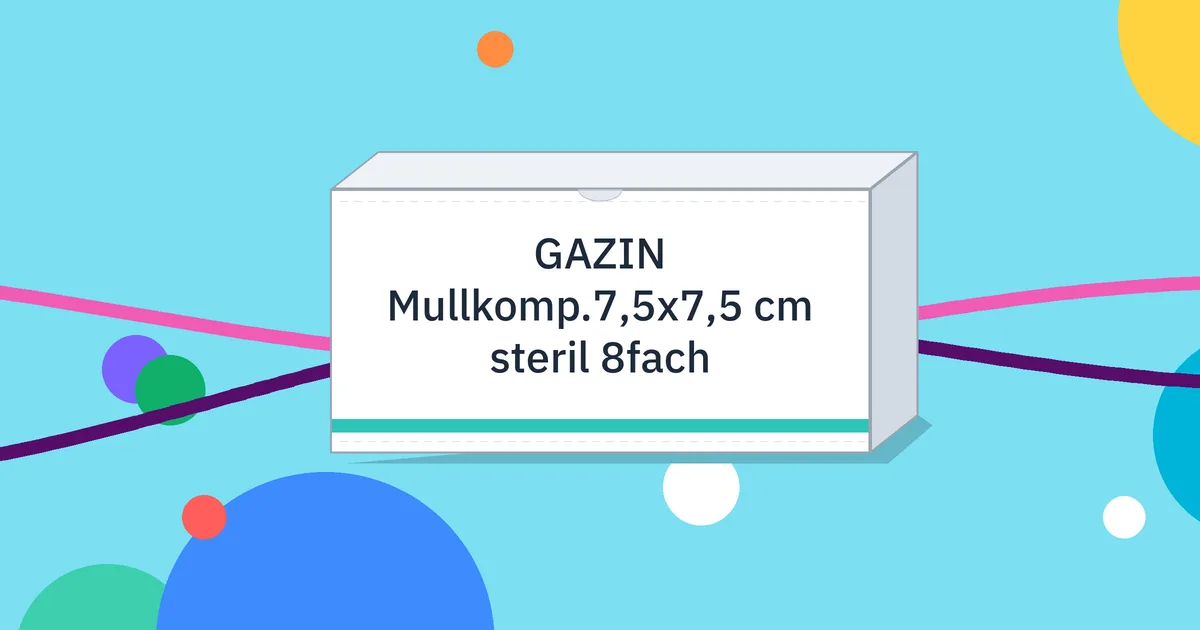 Symbolbild: Packung mit der Aufschrift GAZIN Mullkomp.7,5x7,5 cm steril 8fach (PZN 03448971) – Verfügbarkeit und Bezug in Apotheken in Frankfurt am Main