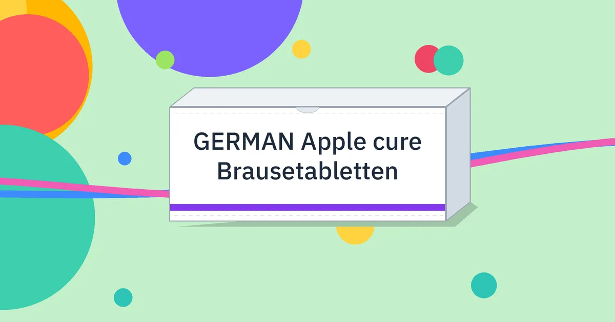 Symbolbild: Packung mit der Aufschrift GERMAN Apple cure Brausetabletten (PZN 10997626) – Verfügbarkeit und Bezug in Apotheken in Frankfurt am Main