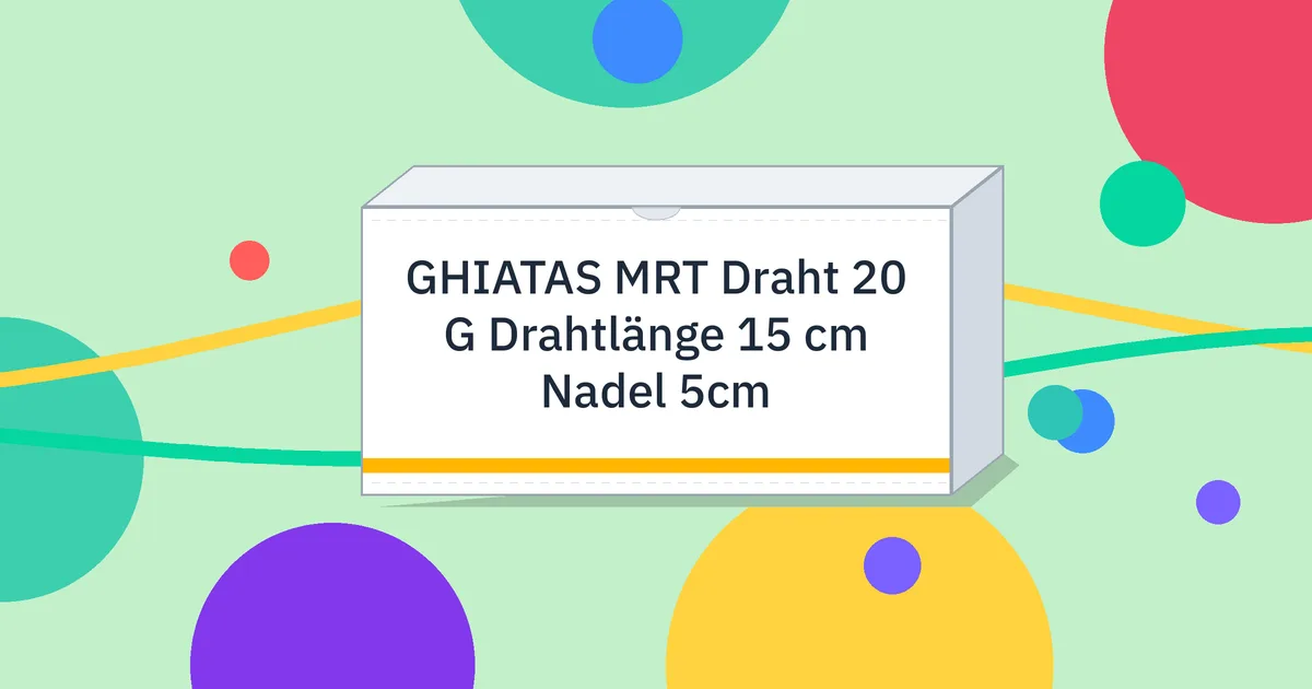 Symbolbild: Packung mit der Aufschrift GHIATAS MRT Draht 20 G Drahtlänge 15 cm Nadel 5cm (PZN 03566222) – Verfügbarkeit und Bezug in Apotheken in Frankfurt am Main