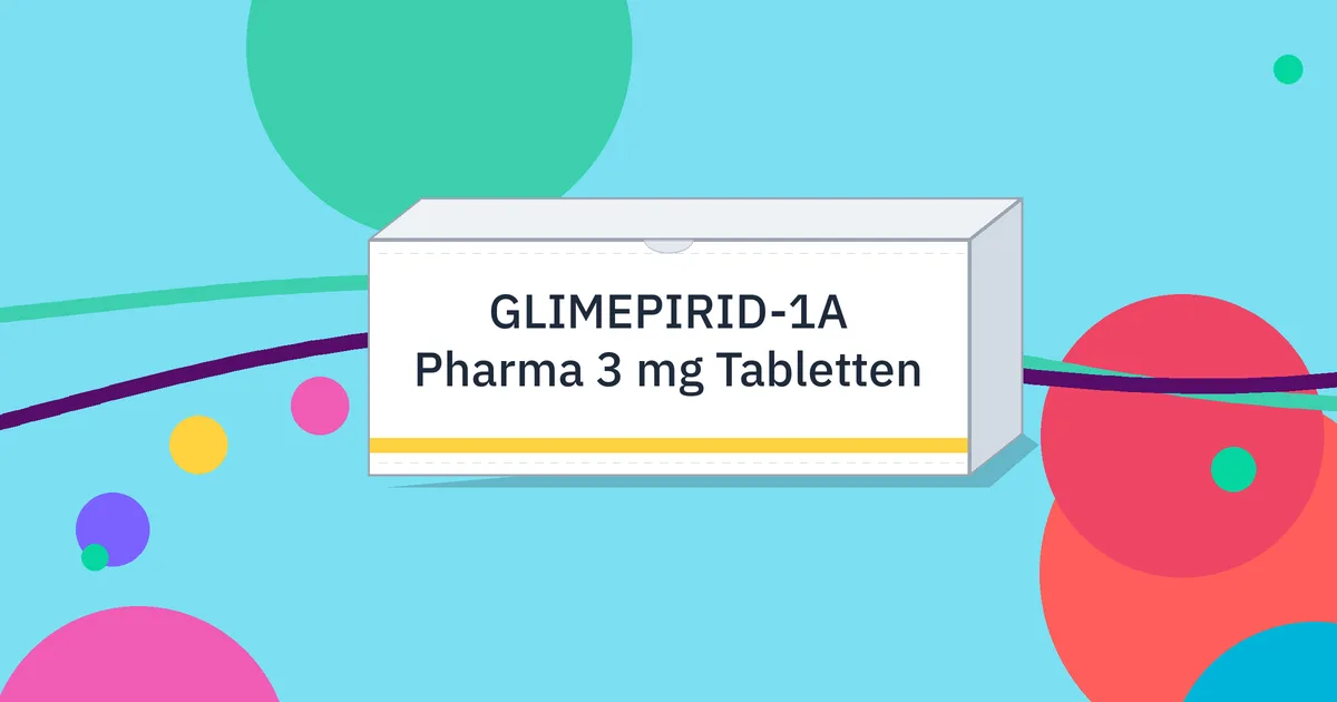 Symbolbild: Packung mit der Aufschrift GLIMEPIRID-1A Pharma 3 mg Tabletten (PZN 04537688) – Verfügbarkeit und Bezug in Apotheken in Frankfurt am Main