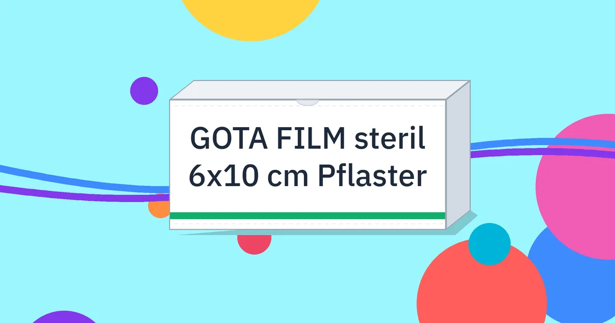 Symbolbild: Packung mit der Aufschrift GOTA FILM steril 6x10 cm Pflaster (PZN 04442539) – Verfügbarkeit und Bezug in Apotheken in Frankfurt am Main