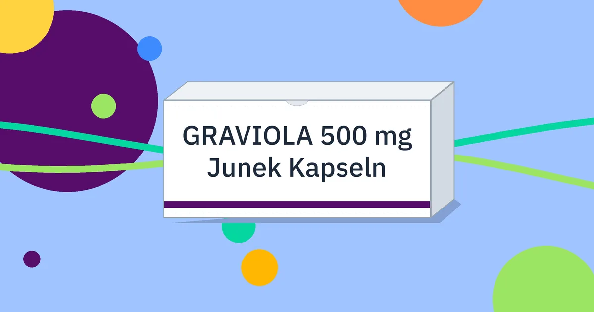 Symbolbild: Packung mit der Aufschrift GRAVIOLA 500 mg Junek Kapseln (PZN 20282727) – Verfügbarkeit und Bezug in Apotheken in Frankfurt am Main