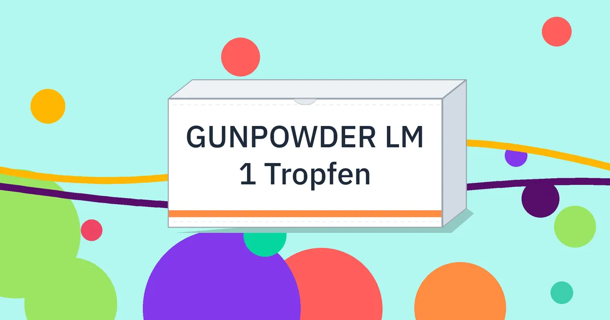 Symbolbild: Packung mit der Aufschrift GUNPOWDER LM 1 Tropfen (PZN 15823492) – Verfügbarkeit und Bezug in Apotheken in Frankfurt am Main
