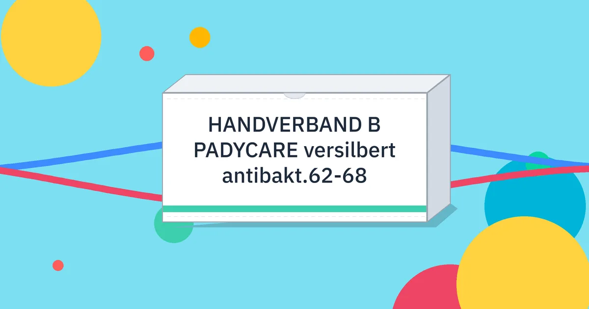 Symbolbild: Packung mit der Aufschrift HANDVERBAND B PADYCARE versilbert antibakt.62-68 (PZN 10938380) – Verfügbarkeit und Bezug in Apotheken in Frankfurt am Main