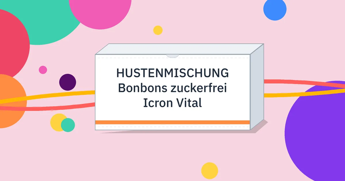 Symbolbild: Packung mit der Aufschrift HUSTENMISCHUNG Bonbons zuckerfrei Icron Vital (PZN 09493814) – Verfügbarkeit und Bezug in Apotheken in Frankfurt am Main