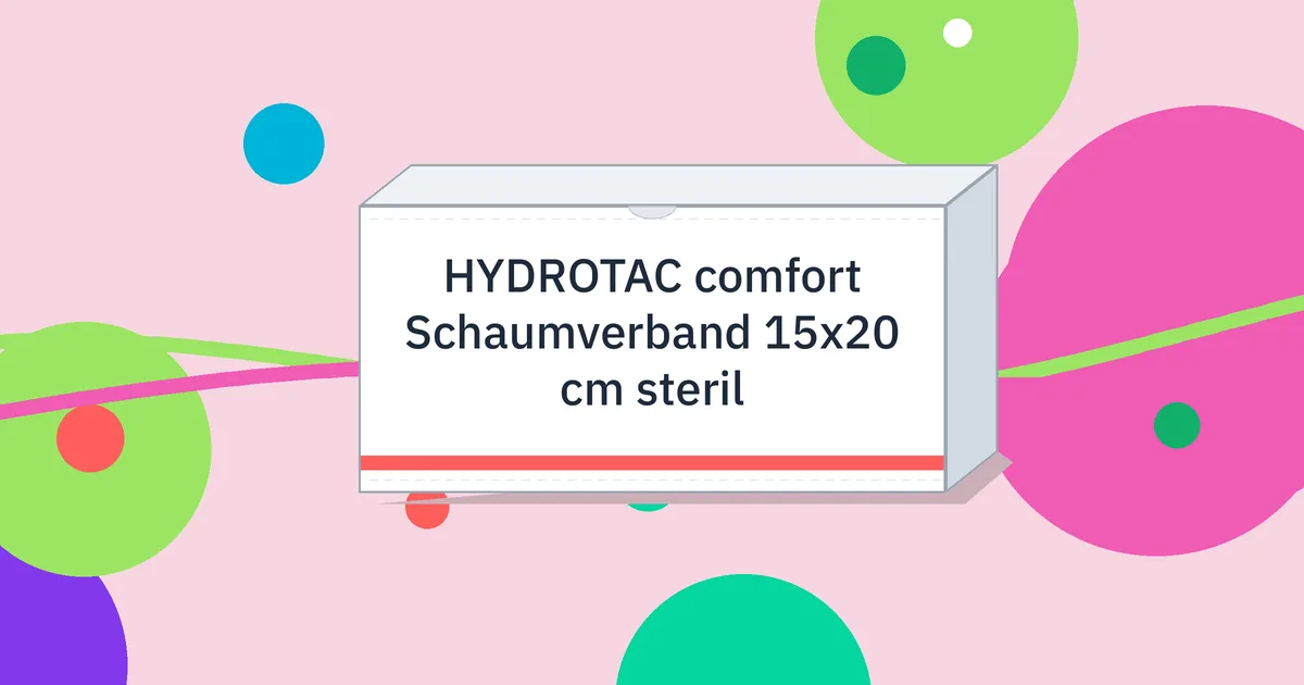 Symbolbild: Packung mit der Aufschrift HYDROTAC comfort Schaumverband 15x20 cm steril (PZN 17615220) – Verfügbarkeit und Bezug in Apotheken in Frankfurt am Main