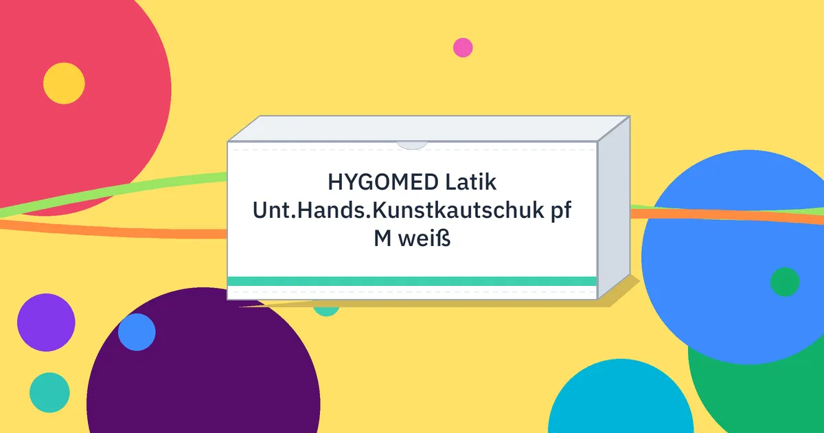 Symbolbild: Packung mit der Aufschrift HYGOMED Latik Unt.Hands.Kunstkautschuk pf M weiß (PZN 20773773) – Verfügbarkeit und Bezug in Apotheken in Frankfurt am Main