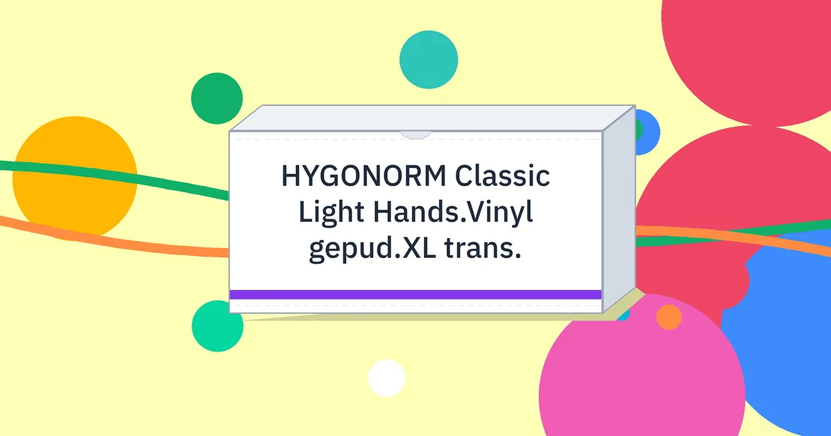 Symbolbild: Packung mit der Aufschrift HYGONORM Classic Light Hands.Vinyl gepud.XL trans. (PZN 20773000) – Verfügbarkeit und Bezug in Apotheken in Frankfurt am Main
