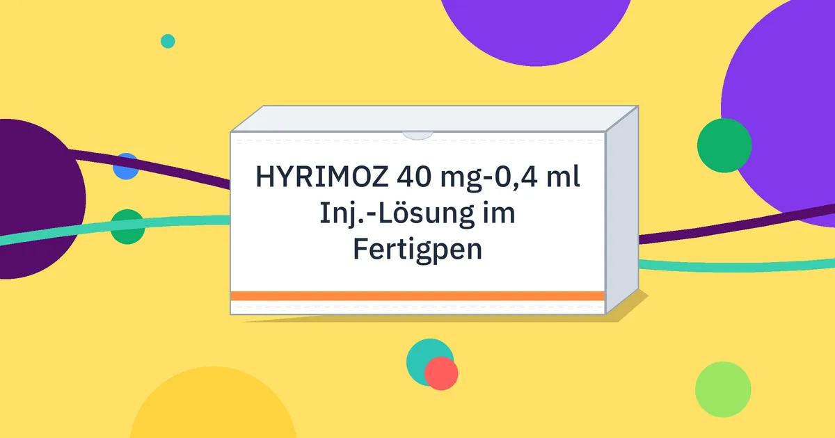 Symbolbild: Packung mit der Aufschrift HYRIMOZ 40 mg-0,4 ml Inj.-Lösung im Fertigpen (PZN 19181725) – Verfügbarkeit und Bezug in Apotheken in Frankfurt am Main