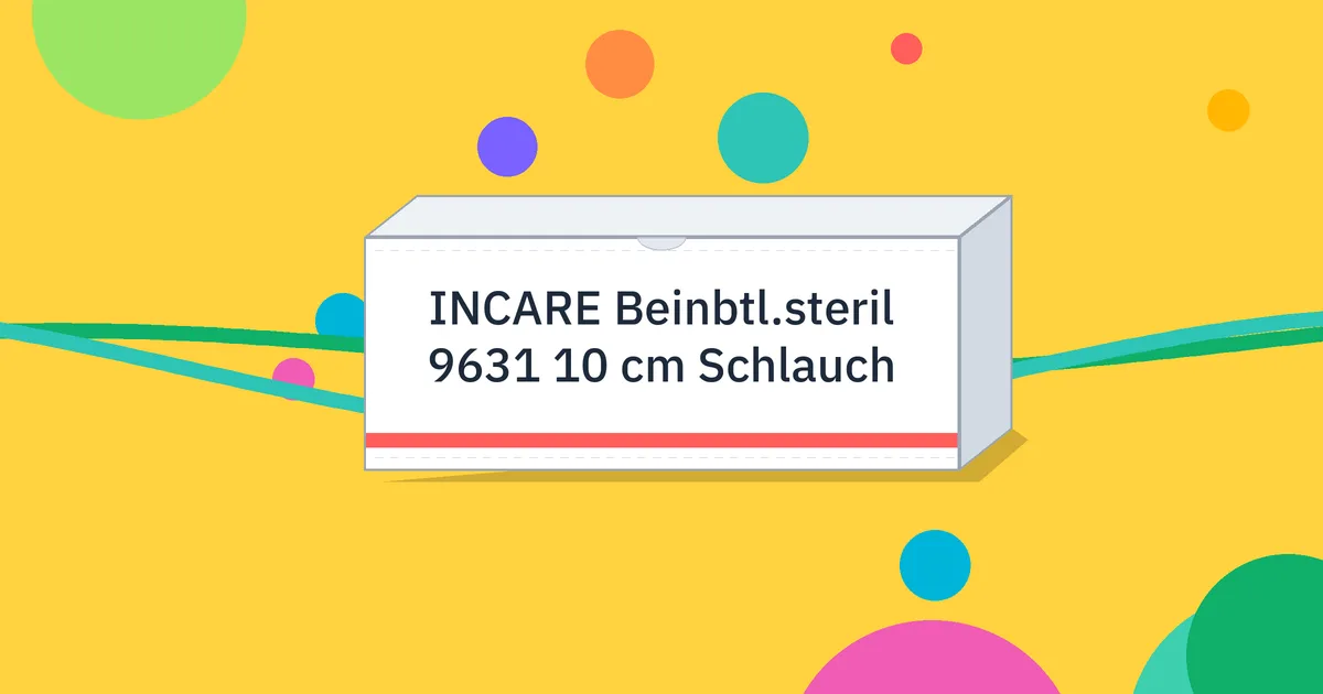 Symbolbild: Packung mit der Aufschrift INCARE Beinbtl.steril 9631 10 cm Schlauch (PZN 00274855) – Verfügbarkeit und Bezug in Apotheken in Frankfurt am Main
