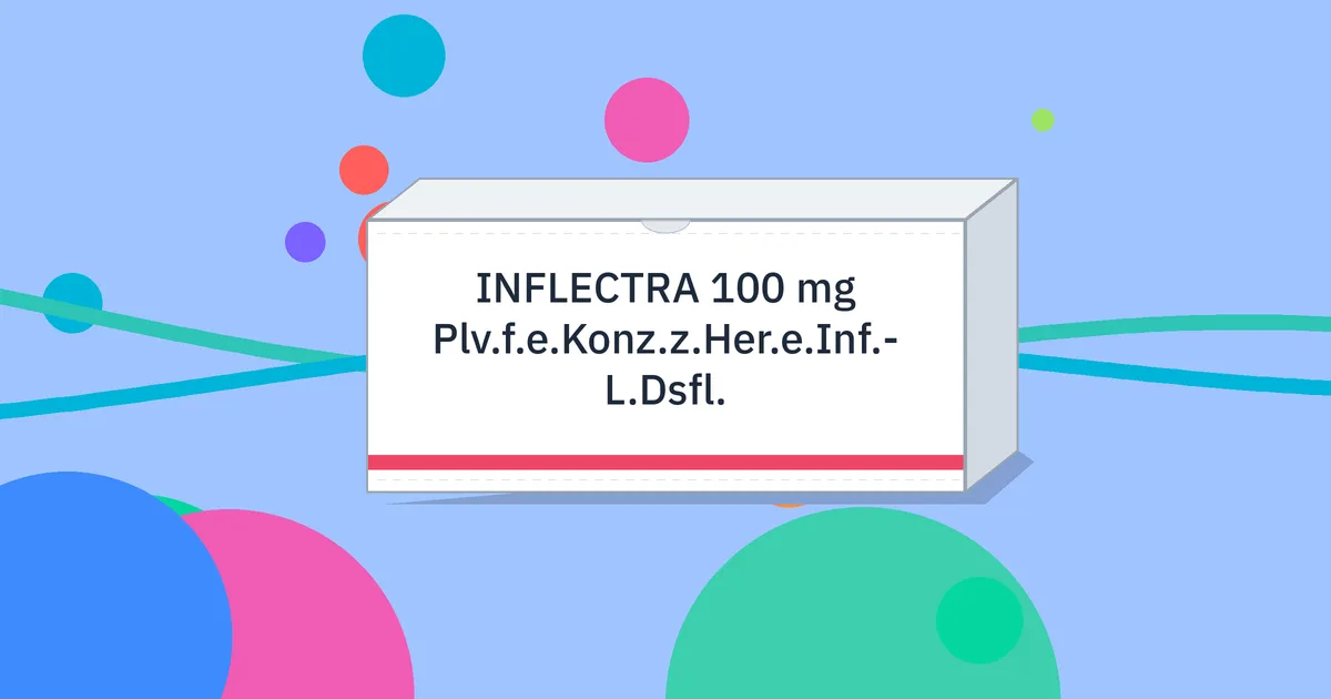 Symbolbild: Packung mit der Aufschrift INFLECTRA 100 mg Plv.f.e.Konz.z.Her.e.Inf.-L.Dsfl. (PZN 11155912) – Verfügbarkeit und Bezug in Apotheken in Frankfurt am Main