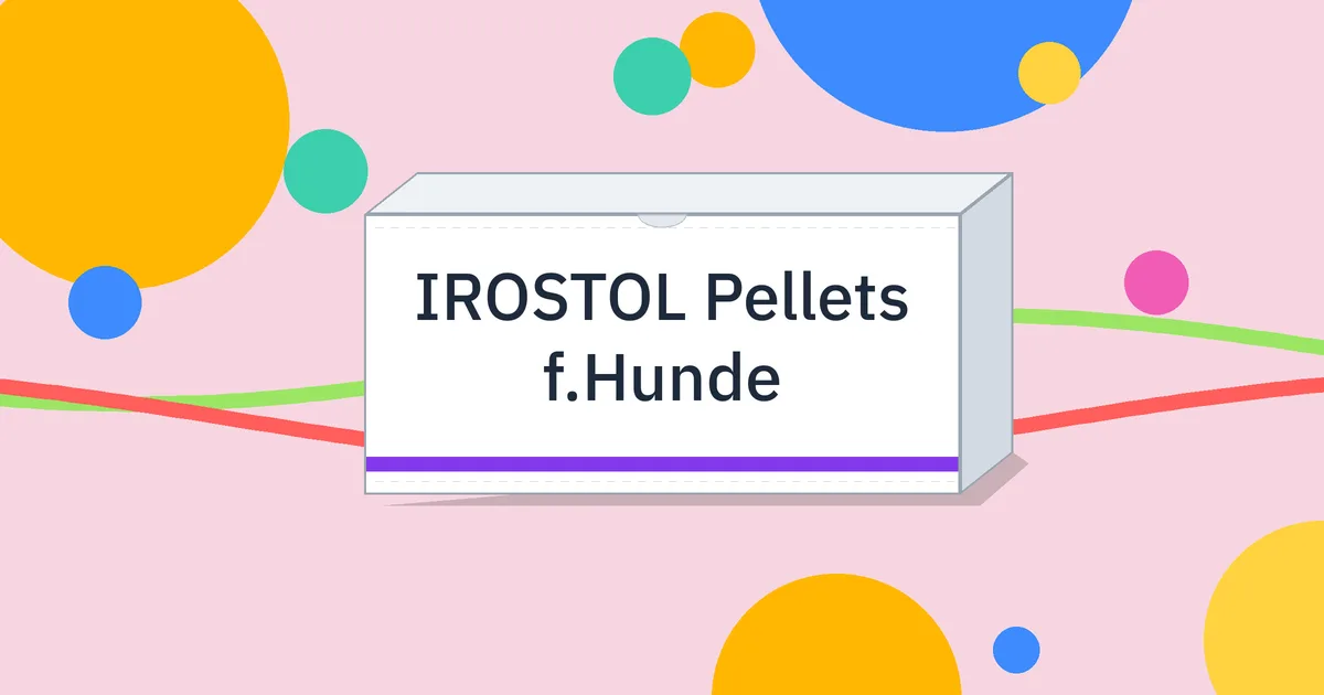 Symbolbild: Packung mit der Aufschrift IROSTOL Pellets f.Hunde (PZN 17834927) – Verfügbarkeit und Bezug in Apotheken in Frankfurt am Main