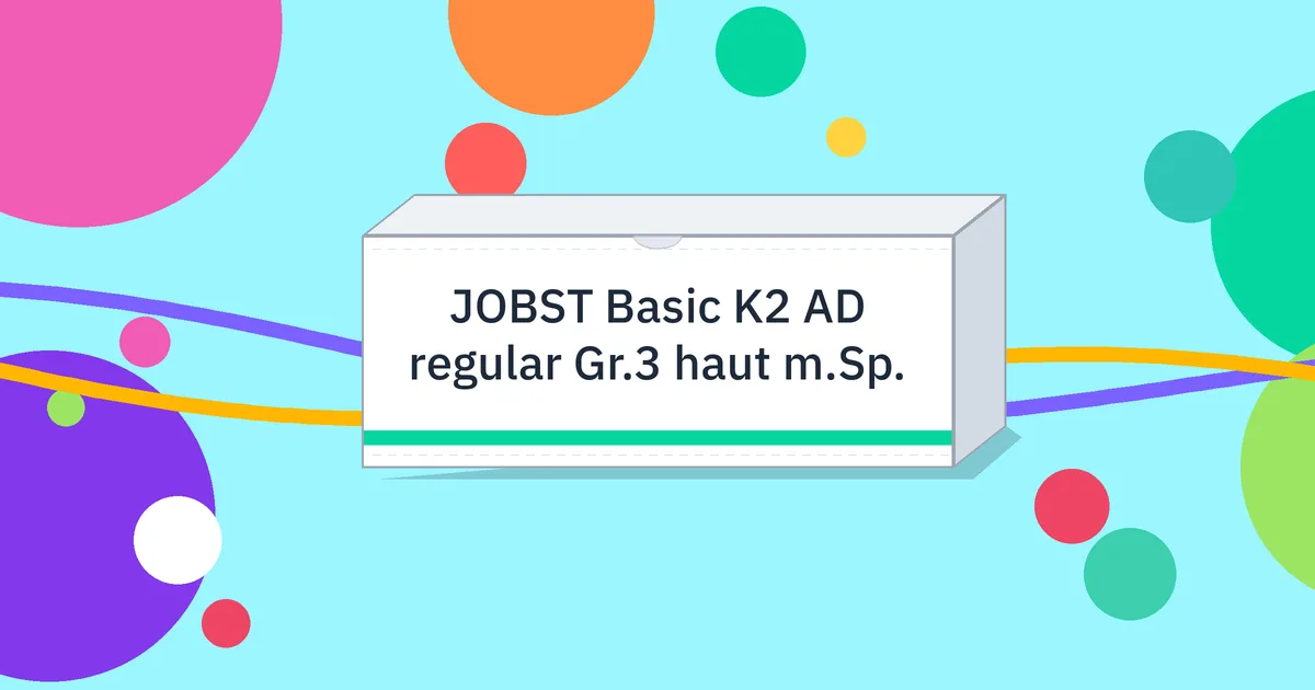 Symbolbild: Packung mit der Aufschrift JOBST Basic K2 AD regular Gr.3 haut m.Sp. (PZN 13060073) – Verfügbarkeit und Bezug in Apotheken in Frankfurt am Main
