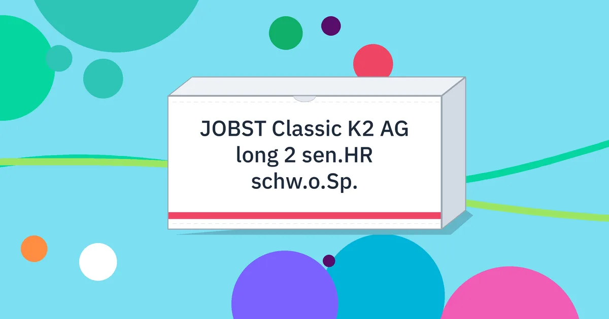 Symbolbild: Packung mit der Aufschrift JOBST Classic K2 AG long 2 sen.HR schw.o.Sp. (PZN 17958888) – Verfügbarkeit und Bezug in Apotheken in Frankfurt am Main