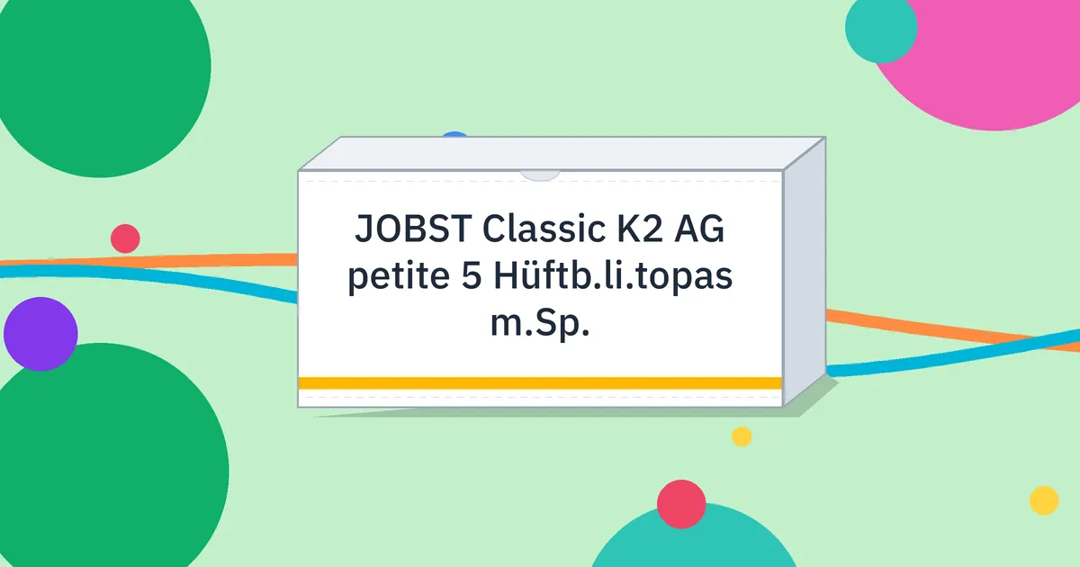 Symbolbild: Packung mit der Aufschrift JOBST Classic K2 AG petite 5 Hüftb.li.topas m.Sp. (PZN 13064450) – Verfügbarkeit und Bezug in Apotheken in Frankfurt am Main