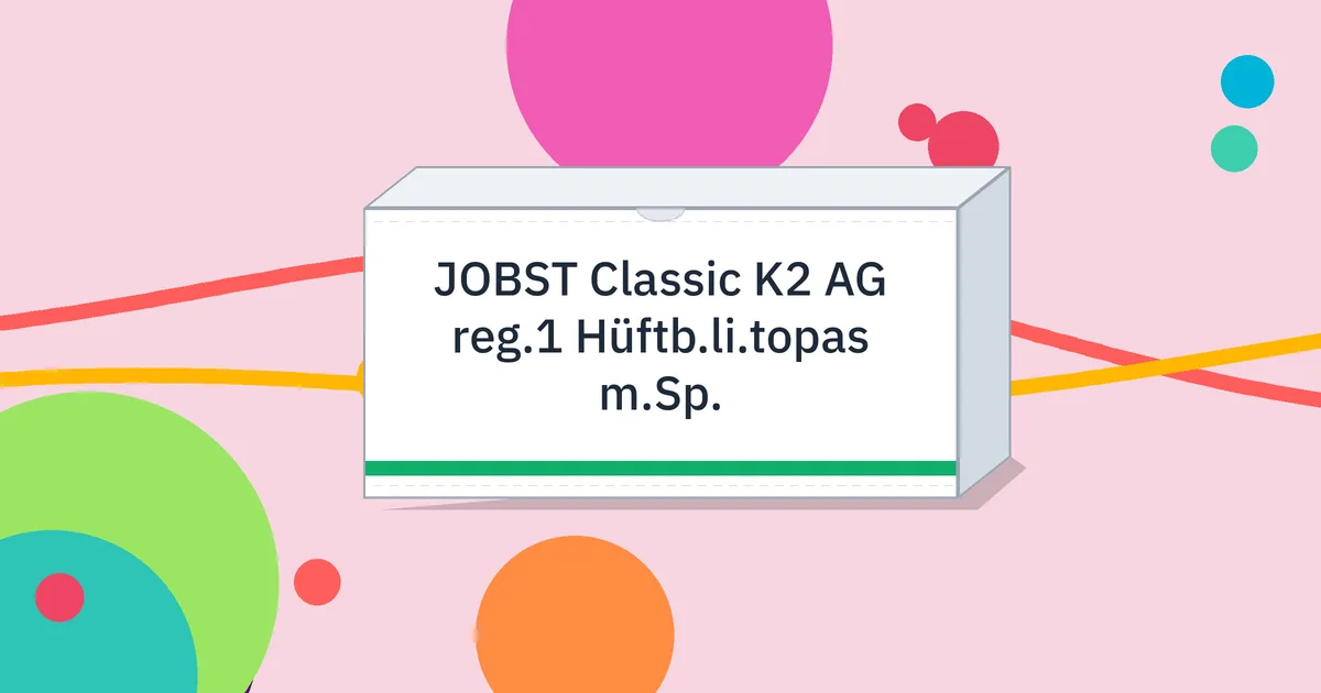 Symbolbild: Packung mit der Aufschrift JOBST Classic K2 AG reg.1 Hüftb.li.topas m.Sp. (PZN 13066006) – Verfügbarkeit und Bezug in Apotheken in Frankfurt am Main
