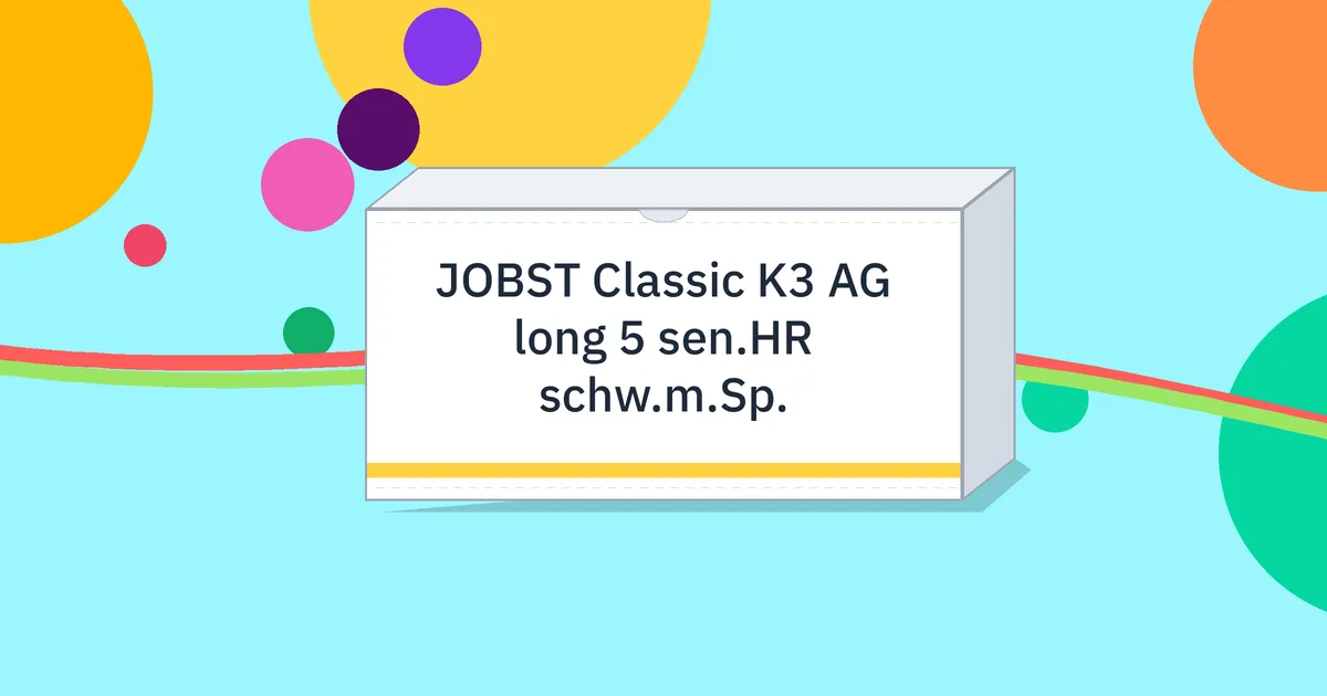 Symbolbild: Packung mit der Aufschrift JOBST Classic K3 AG long 5 sen.HR schw.m.Sp. (PZN 17958285) – Verfügbarkeit und Bezug in Apotheken in Frankfurt am Main