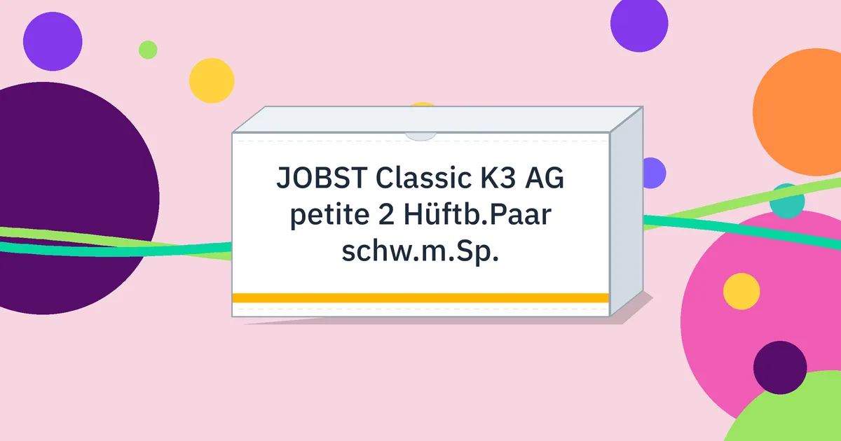 Symbolbild: Packung mit der Aufschrift JOBST Classic K3 AG petite 2 Hüftb.Paar schw.m.Sp. (PZN 13074721) – Verfügbarkeit und Bezug in Apotheken in Frankfurt am Main
