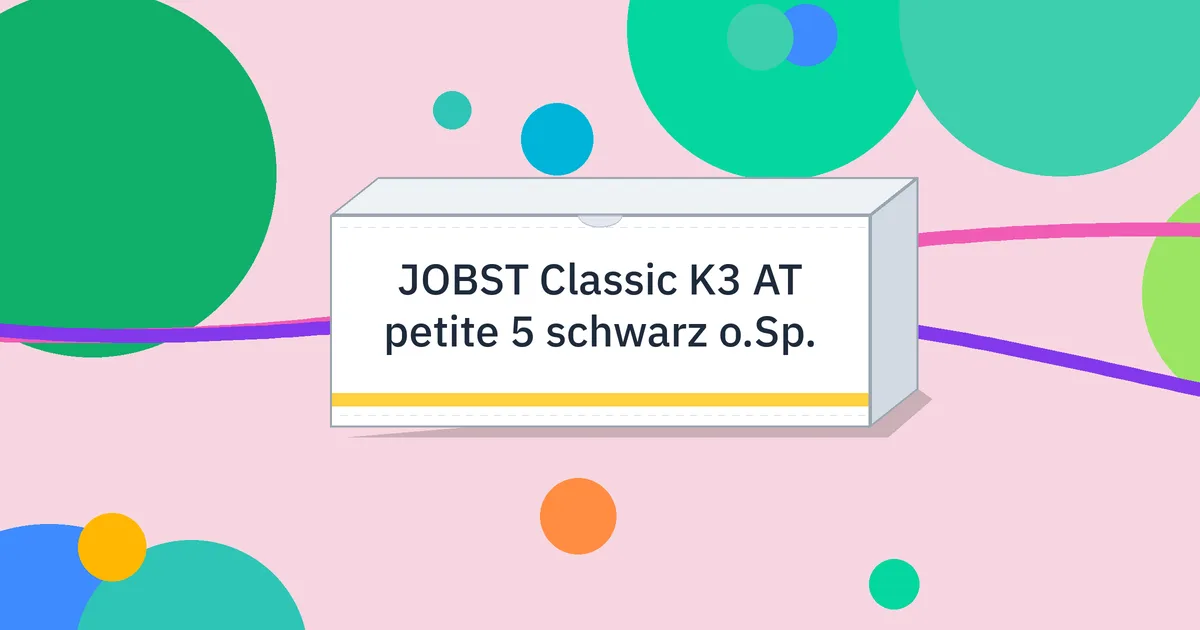 Symbolbild: Packung mit der Aufschrift JOBST Classic K3 AT petite 5 schwarz o.Sp. (PZN 13077487) – Verfügbarkeit und Bezug in Apotheken in Frankfurt am Main