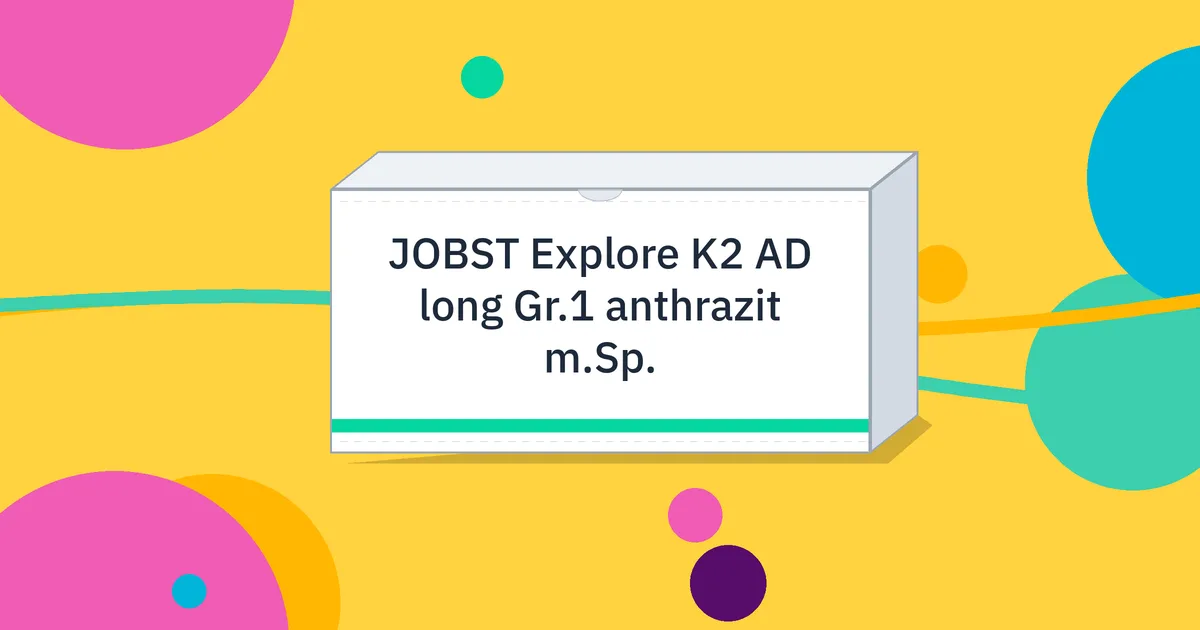 Symbolbild: Packung mit der Aufschrift JOBST Explore K2 AD long Gr.1 anthrazit m.Sp. (PZN 11021761) – Verfügbarkeit und Bezug in Apotheken in Frankfurt am Main