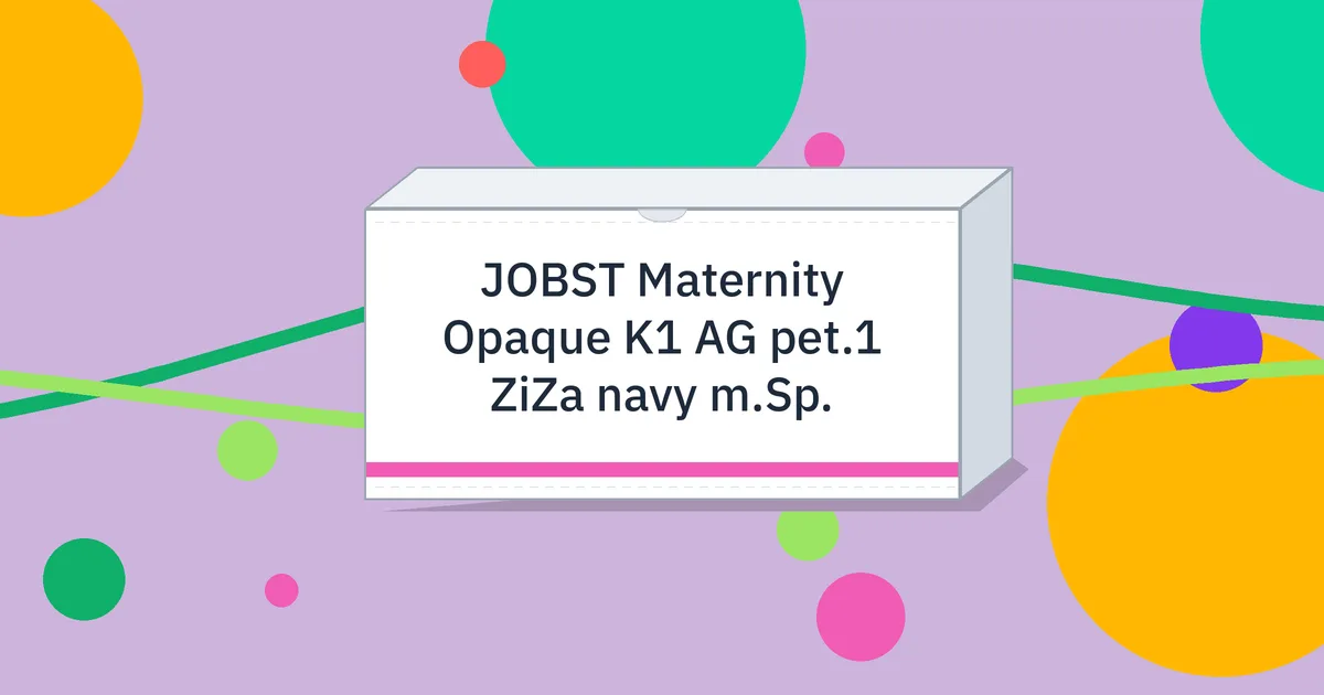 Symbolbild: Packung mit der Aufschrift JOBST Maternity Opaque K1 AG pet.1 ZiZa navy m.Sp. (PZN 15859627) – Verfügbarkeit und Bezug in Apotheken in Frankfurt am Main