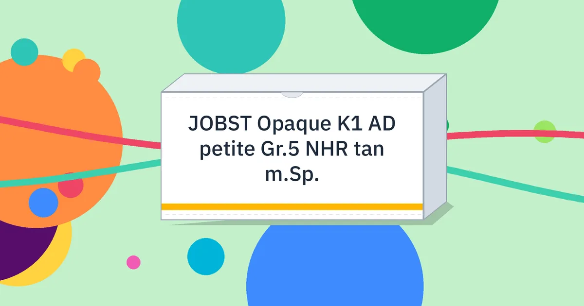 Symbolbild: Packung mit der Aufschrift JOBST Opaque K1 AD petite Gr.5 NHR tan m.Sp. (PZN 16264209) – Verfügbarkeit und Bezug in Apotheken in Frankfurt am Main
