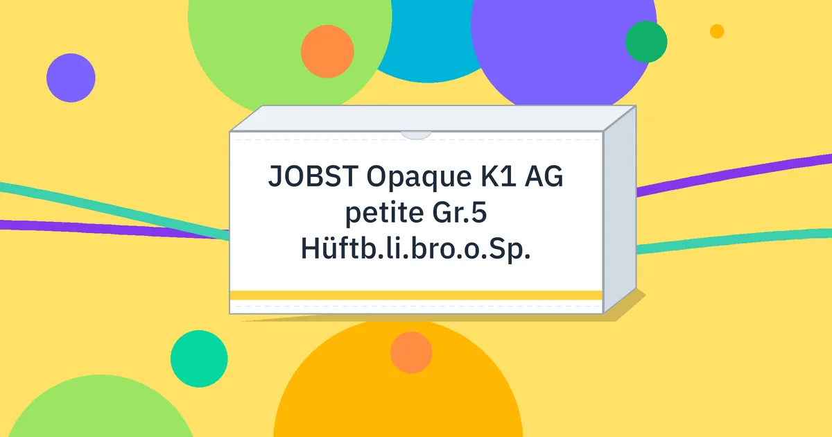 Symbolbild: Packung mit der Aufschrift JOBST Opaque K1 AG petite Gr.5 Hüftb.li.bro.o.Sp. (PZN 13097834) – Verfügbarkeit und Bezug in Apotheken in Frankfurt am Main