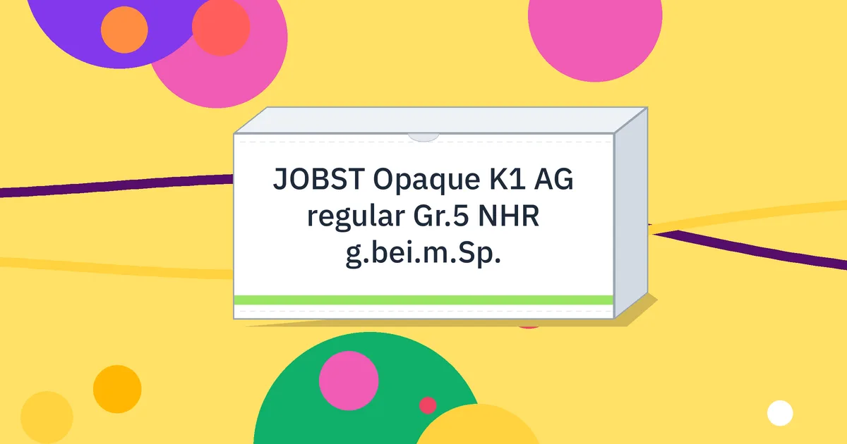 Symbolbild: Packung mit der Aufschrift JOBST Opaque K1 AG regular Gr.5 NHR g.bei.m.Sp. (PZN 16265338) – Verfügbarkeit und Bezug in Apotheken in Frankfurt am Main
