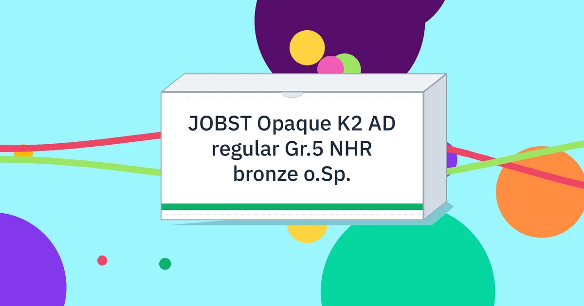 Symbolbild: Packung mit der Aufschrift JOBST Opaque K2 AD regular Gr.5 NHR bronze o.Sp. (PZN 13111273) – Verfügbarkeit und Bezug in Apotheken in Frankfurt am Main