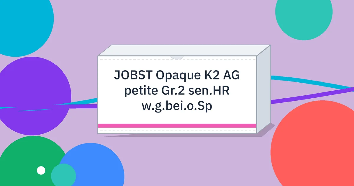 Symbolbild: Packung mit der Aufschrift JOBST Opaque K2 AG petite Gr.2 sen.HR w.g.bei.o.Sp (PZN 16284229) – Verfügbarkeit und Bezug in Apotheken in Frankfurt am Main