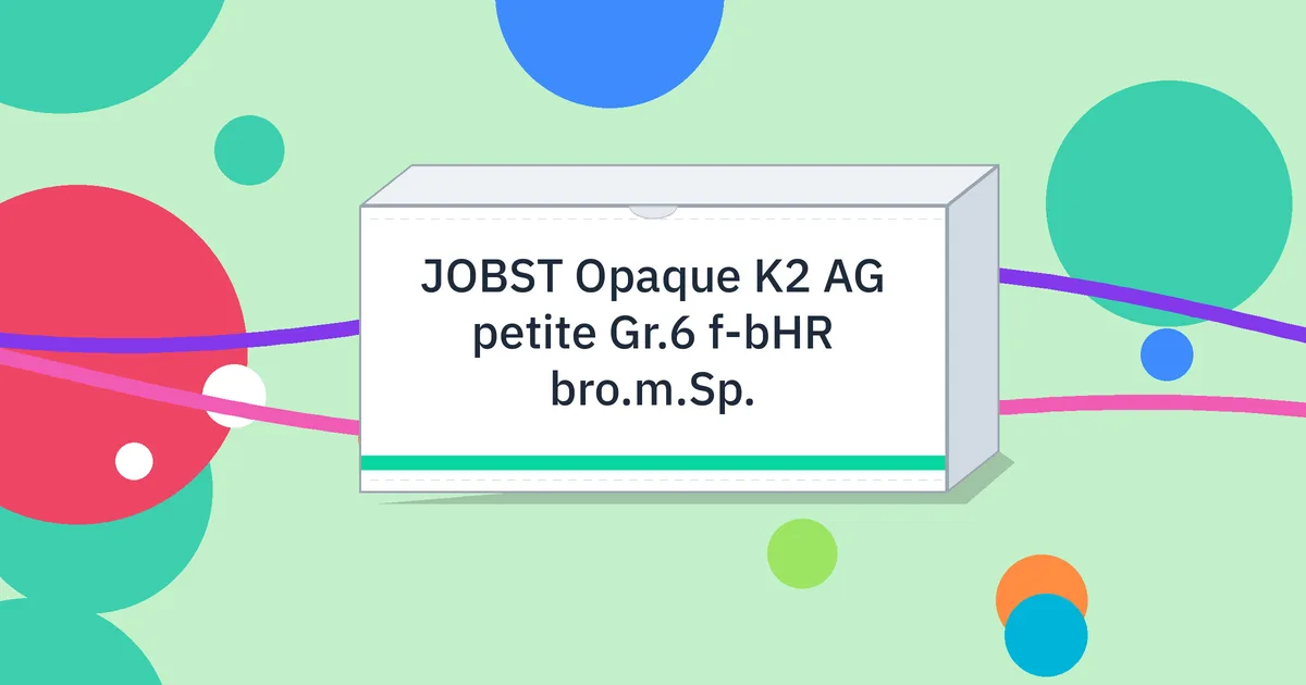 Symbolbild: Packung mit der Aufschrift JOBST Opaque K2 AG petite Gr.6 f-bHR bro.m.Sp. (PZN 13111959) – Verfügbarkeit und Bezug in Apotheken in Frankfurt am Main