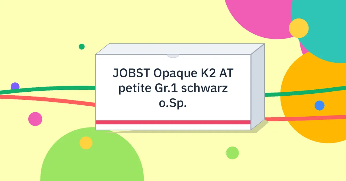 Symbolbild: Packung mit der Aufschrift JOBST Opaque K2 AT petite Gr.1 schwarz o.Sp. (PZN 11257506) – Verfügbarkeit und Bezug in Apotheken in Frankfurt am Main
