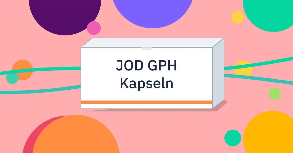 Symbolbild: Packung mit der Aufschrift JOD GPH Kapseln (PZN 07352937) – Verfügbarkeit und Bezug in Apotheken in Frankfurt am Main