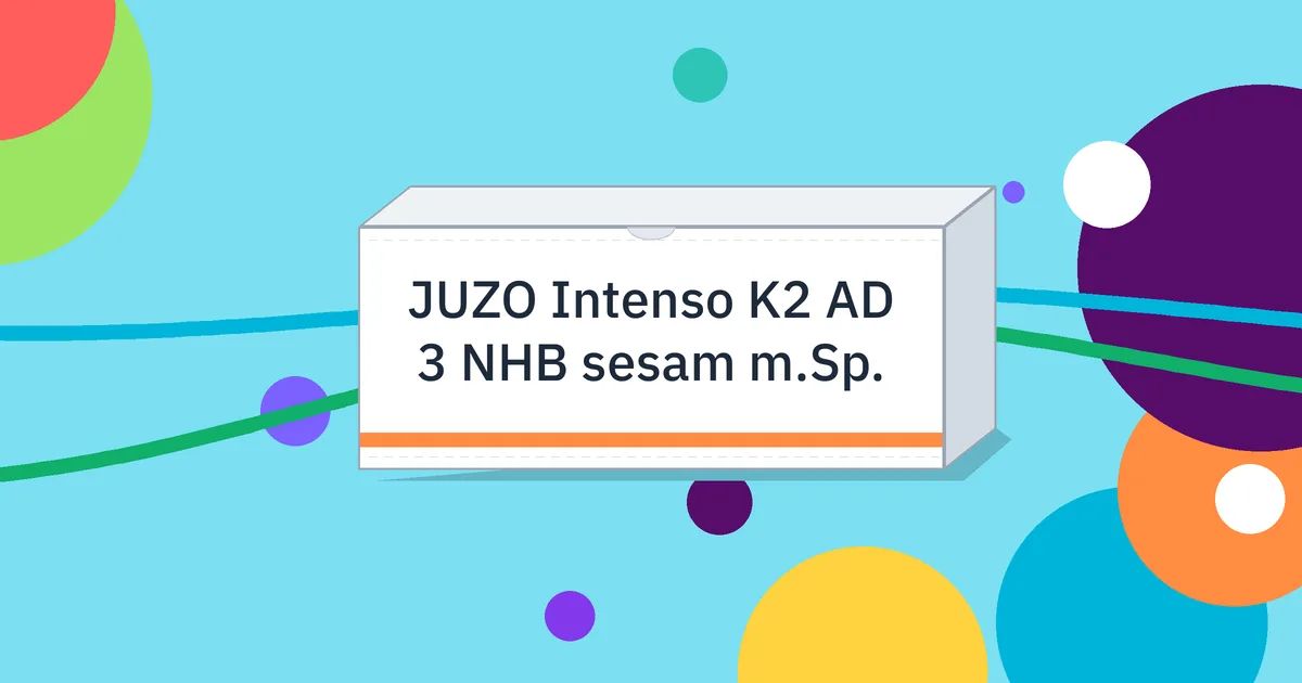 Symbolbild: Packung mit der Aufschrift JUZO Intenso K2 AD 3 NHB sesam m.Sp. (PZN 18609753) – Verfügbarkeit und Bezug in Apotheken in Frankfurt am Main