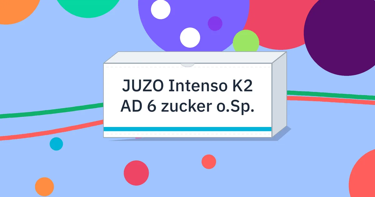 Symbolbild: Packung mit der Aufschrift JUZO Intenso K2 AD 6 zucker o.Sp. (PZN 18616687) – Verfügbarkeit und Bezug in Apotheken in Frankfurt am Main