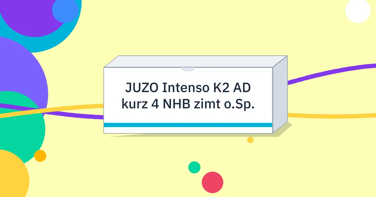 Symbolbild: Packung mit der Aufschrift JUZO Intenso K2 AD kurz 4 NHB zimt o.Sp. (PZN 18621441) – Verfügbarkeit und Bezug in Apotheken in Frankfurt am Main