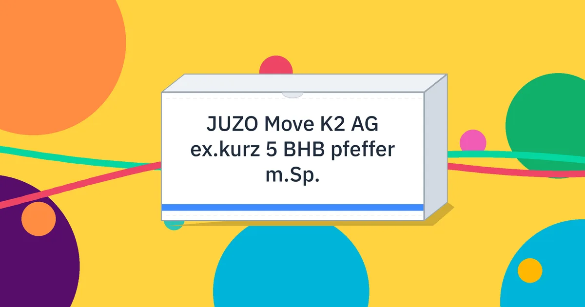 Symbolbild: Packung mit der Aufschrift JUZO Move K2 AG ex.kurz 5 BHB pfeffer m.Sp. (PZN 16637449) – Verfügbarkeit und Bezug in Apotheken in Frankfurt am Main
