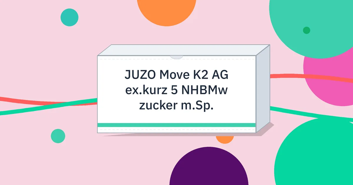 Symbolbild: Packung mit der Aufschrift JUZO Move K2 AG ex.kurz 5 NHBMw zucker m.Sp. (PZN 18531376) – Verfügbarkeit und Bezug in Apotheken in Frankfurt am Main