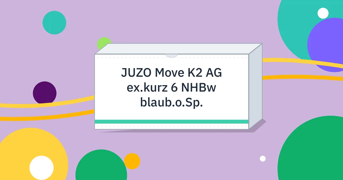 Symbolbild: Packung mit der Aufschrift JUZO Move K2 AG ex.kurz 6 NHBw blaub.o.Sp. (PZN 18564571) – Verfügbarkeit und Bezug in Apotheken in Frankfurt am Main