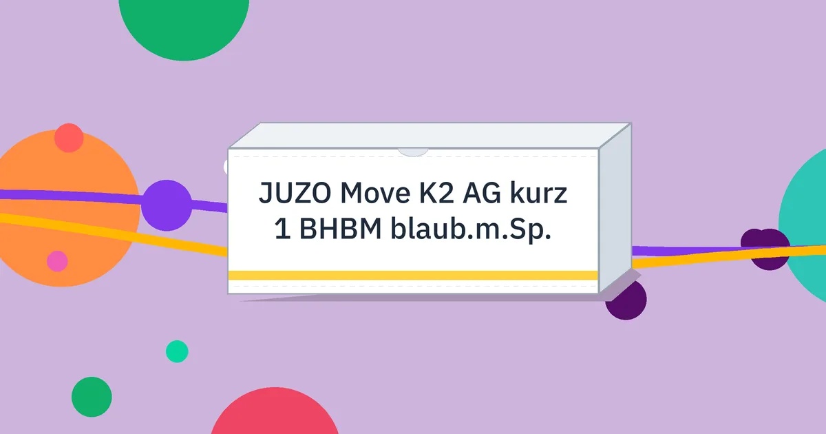 Symbolbild: Packung mit der Aufschrift JUZO Move K2 AG kurz 1 BHBM blaub.m.Sp. (PZN 18560142) – Verfügbarkeit und Bezug in Apotheken in Frankfurt am Main