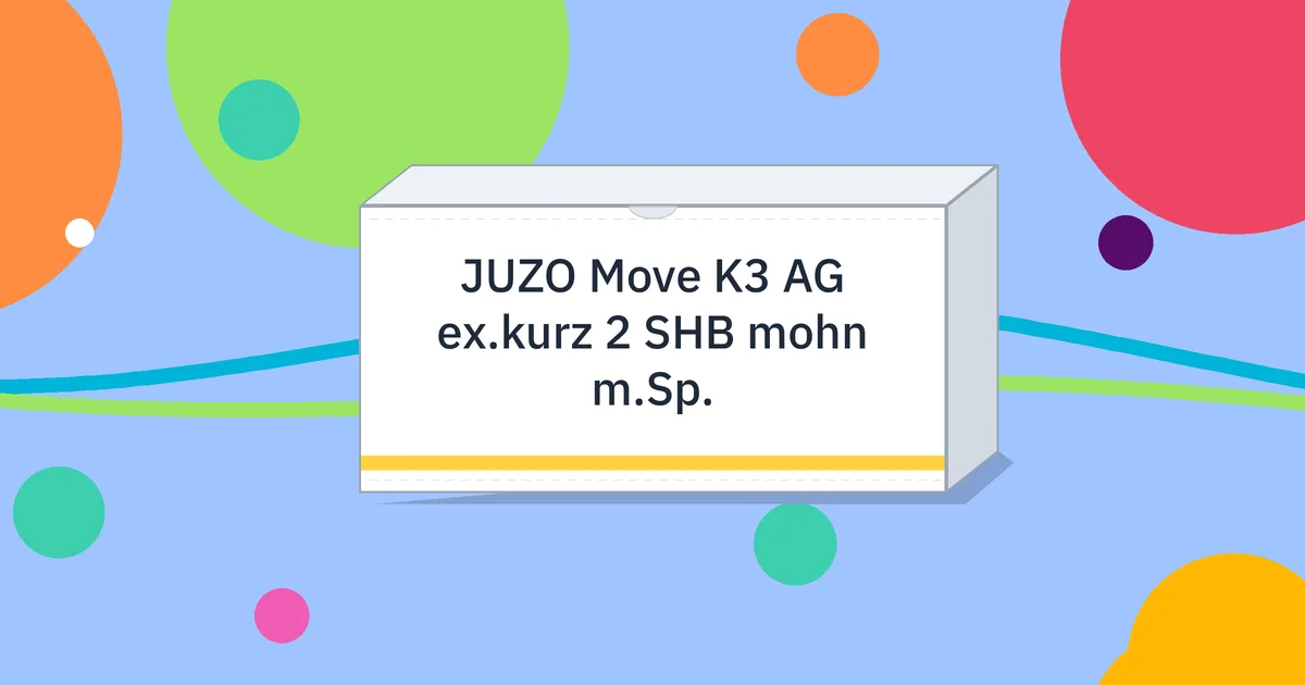 Symbolbild: Packung mit der Aufschrift JUZO Move K3 AG ex.kurz 2 SHB mohn m.Sp. (PZN 18595235) – Verfügbarkeit und Bezug in Apotheken in Frankfurt am Main