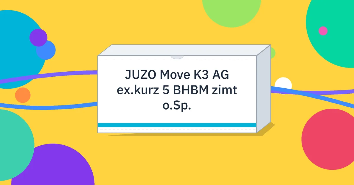 Symbolbild: Packung mit der Aufschrift JUZO Move K3 AG ex.kurz 5 BHBM zimt o.Sp. (PZN 18586006) – Verfügbarkeit und Bezug in Apotheken in Frankfurt am Main
