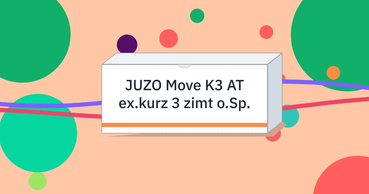 Symbolbild: Packung mit der Aufschrift JUZO Move K3 AT ex.kurz 3 zimt o.Sp. (PZN 20681485) – Verfügbarkeit und Bezug in Apotheken in Frankfurt am Main