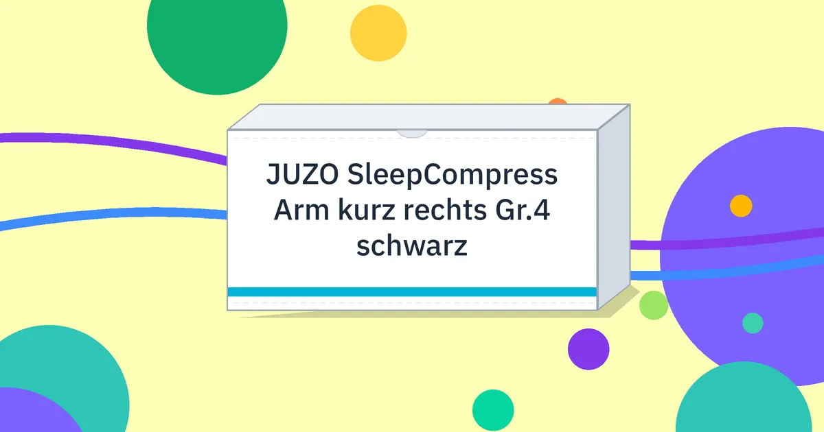 Symbolbild: Packung mit der Aufschrift JUZO SleepCompress Arm kurz rechts Gr.4 schwarz (PZN 18778131) – Verfügbarkeit und Bezug in Apotheken in Frankfurt am Main