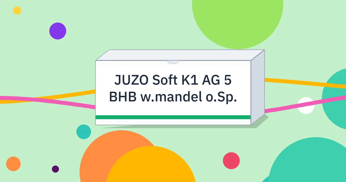 Symbolbild: Packung mit der Aufschrift JUZO Soft K1 AG 5 BHB w.mandel o.Sp. (PZN 14837658) – Verfügbarkeit und Bezug in Apotheken in Frankfurt am Main