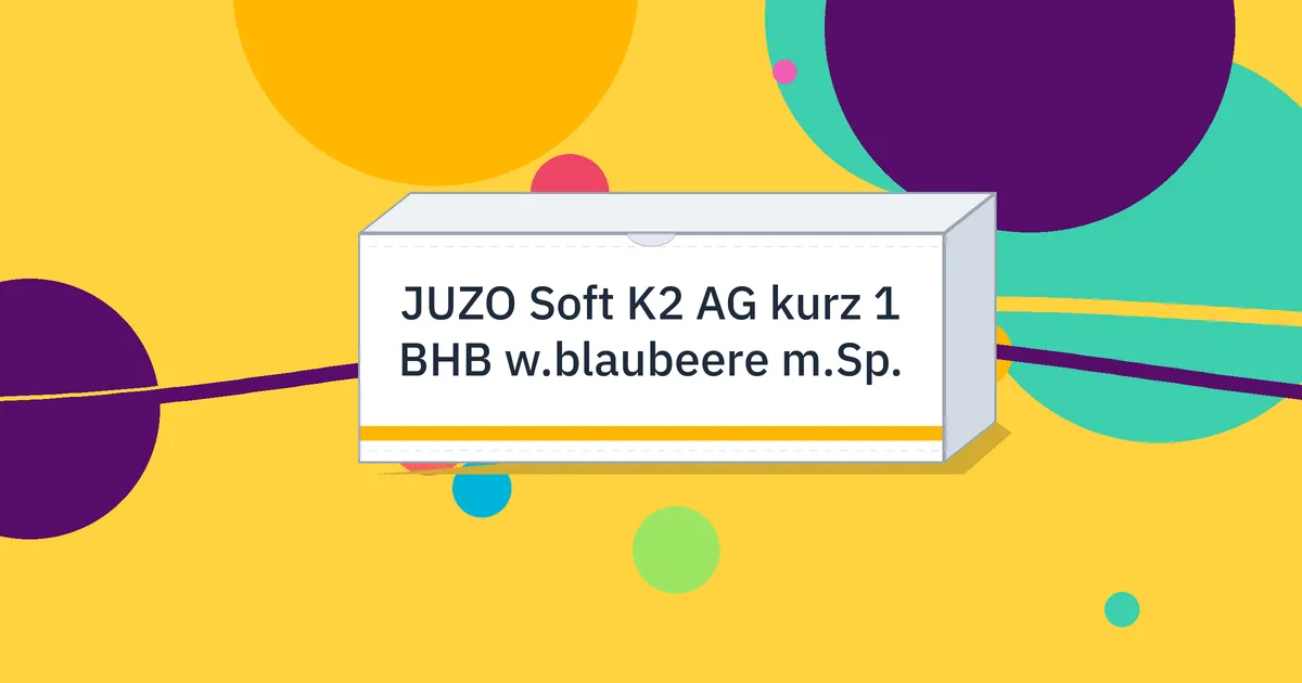 Symbolbild: Packung mit der Aufschrift JUZO Soft K2 AG kurz 1 BHB w.blaubeere m.Sp. (PZN 14842151) – Verfügbarkeit und Bezug in Apotheken in Frankfurt am Main